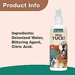 NaturVet Bitter Yuck! No Chew Spray for Dogs, Cats, and Horses Pet Training Spray, Liquid, Made in The USA, 8 Ounce
