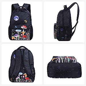 Lopevctor Mushroom Backpack Set for Girls Women, Mushroom Backpack with Lunch Bag and Keychain, Mushroom Gifts Daypack Bookbag for School