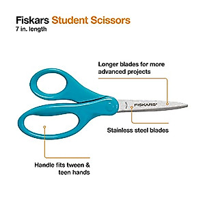 Fiskars Student Scissors, Scissors for School, 7 Inch, 3 Pack
