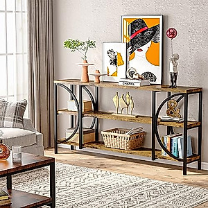 Tribesigns 70.9 Inch Extra Long Sofa Table, 3 Tier Narrow Console Table with Storage Shelves, Industrial Entryway Table Behind Sofa Couch for Living Room, Hallway, Foyer, Rustic Brown