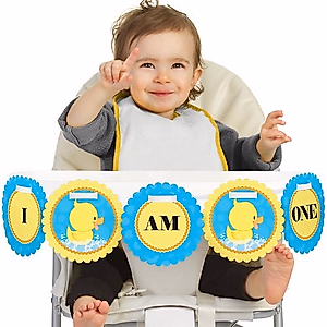 Big Dot of Happiness Ducky Duck 1rst Birthday Highchair Decor - I Am One - First Birthday High Chair Banner