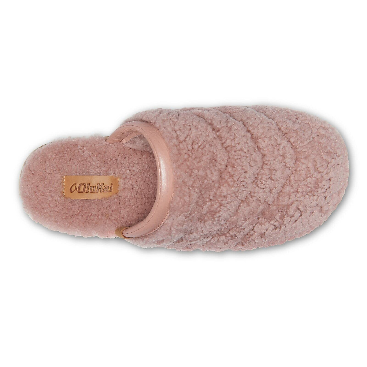 OLUKAI Pupu Mua Women's Slipper, Cozy Slip-On Shoes, Genuine Shearling & Premium Nubuck Leather, Pink Sea Salt/Pink Sea Salt, 10