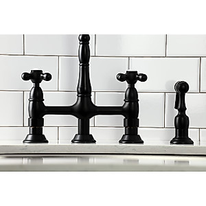 Kingston Brass KS1270AXBS Heritage Bridge Kitchen Faucet, 8-9/16" in Spout Reach, Matte Black