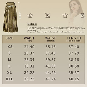 CHARTOU Women's Premium Metallic Shiny Shimmer Accordion Pleated Long Maxi Skirt (Small, Gold)