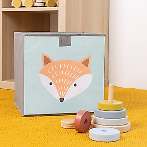 Navaris Kids Storage Cubes (Set of 3) - Storage Boxes 11x11x11" with Animal Designs - Children's Cube Bins Fabric Organizer Bin - Green Fox