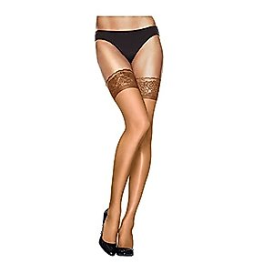 Hanes womens Hanes Women's Silk Reflections Thigh High Lace Top Stockings A444 Pantyhose, Jet, G-H US