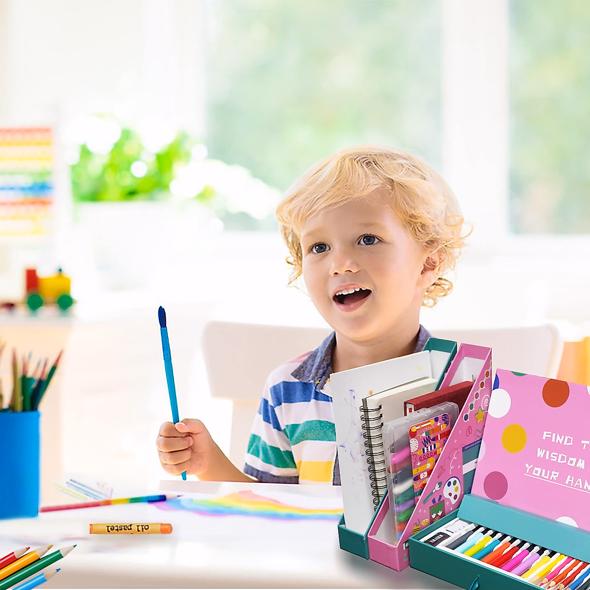 KIDDYCOLOR Kids Art Set, 88pcs Drawing Art Kit, Portable Art Set Case with Easel & Bookshelf, Multifunctionanl Painting Drawing Art Supplies for Kids Girls Boys Gifts