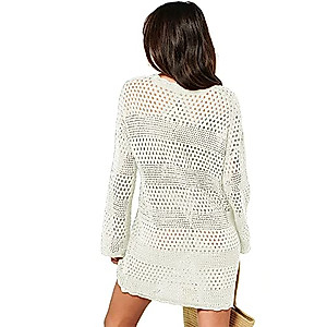 Prinbara Womens Vacation Dress Coverups Beachwear Clothes Sexy Crochet Cover up Tops Summer Swimsuit for Women Beach Outfit Bikini Swimwear 2023 Fashion Trendy Bathing Suit 9PA58-baise-M White