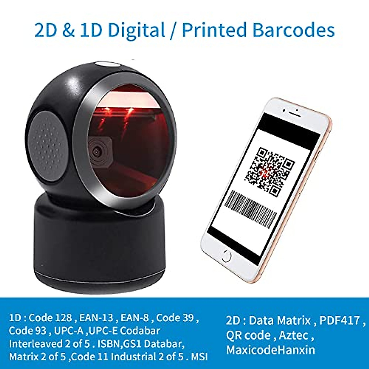 Hands-Free 2D QR Barcode Scanner | Auto-Sensing USB POS