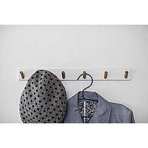 Yamazaki Home Wall-Mounted Saving Coat Hanger-Modern Jacket Holder | Steel + Wood | Hooks, One Size, White