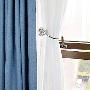 2PCS Magnetic Curtain Tiebacks Crystal Heart Shape Window Curtain Holdbacks Buckles Tie Backs Holders with Stretchable Wire Rope for Home and Office Decoration,Silver