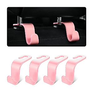 Moly Magnolia Car Seat Headrest Hook, 4PCS Multifunctional Auto Backseat Hangers, Vehicle Storage Organizer for Purse, Coat, Umbrella, Grocery, Bag, Handbag (Pink)