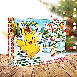 Pokemon Holiday Advent Calendar for Kids, 24 Piece Gift Playset - Set Includes Pikachu, Eevee, Jigglypuff and More - 16 Toy Character Figures & 8 Christmas Accessories - Ages 4+