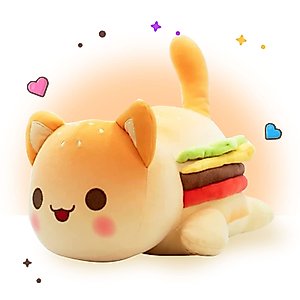 Hamburger Cat Stuffed Animal Plush,Soft Meemeows Cat Plush Doll Birthday, Party Gift for Kids Girlfriend and Sisters