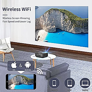 WiFi Bluetooth Projector Full HD 1080P, 200" Smart Android Projector for Indoor Outdoor Movie, Wireless Home Theater Projector with Digital Zoom/HDMI/USB/VGA for iOS Phone Laptop PC DVD TV Stick PS5