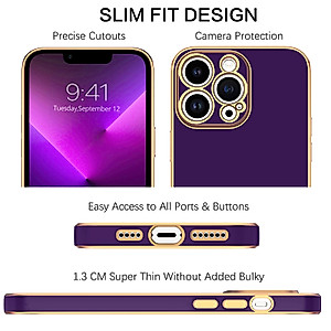 BENTOBEN for iPhone 13 Pro Max Case with Wristband Strap, Slim Luxury Electroplated Bumper Women Men Girl Protective Soft Case Cover for iPhone 13 Pro Max 6.7 inch,Deep Purple/Gold
