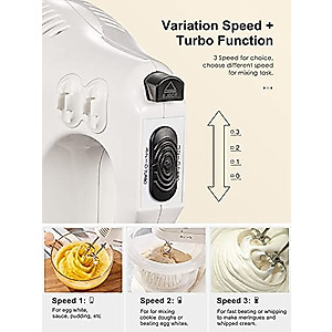 2 in 1 Hand Mixers Kitchen Electric Stand mixer with bowl 3 Quart, electric mixer handheld for Everyday Use, Dough Hooks & Mixer Beaters for Frosting, Meringues & More