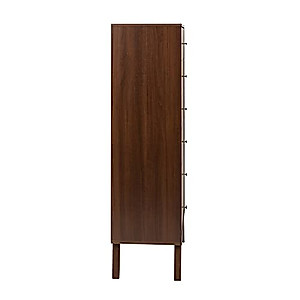 Prepac Milo Mid-Century 6 Drawer Tall Dresser Chest For Bedroom, Dresser, 16" D x 25" W x 56.25" H, Cherry