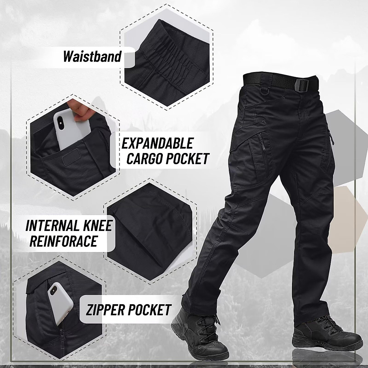 TACVASEN Mens Tactical Cargo Pants with Multi Pockets Army Pants Hiking Pants Lightweight Military Pants Waterproof Pants Shooting Pants