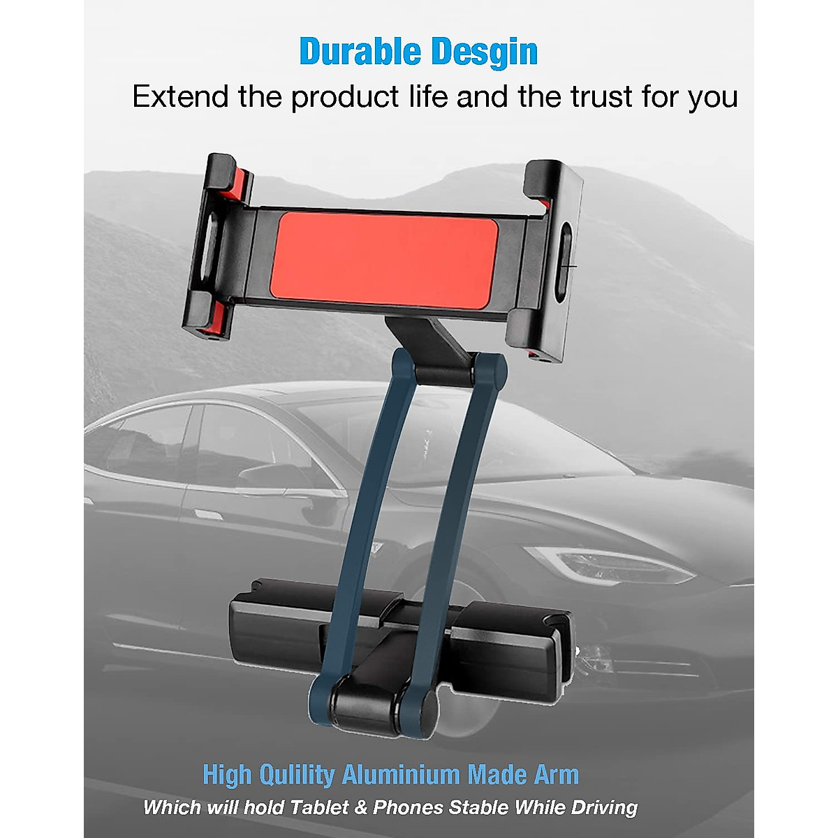 INNOMAX Adjustable Long Arm Tablet Mount, Backseat iPad Holder, 5"-12.5" Devices, Black