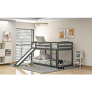 Tidyard Twin Over Twin Bunk Bed with Convertible Slide and Ladder, Gray for Bedroom Dorm Guest Room Home Furniture