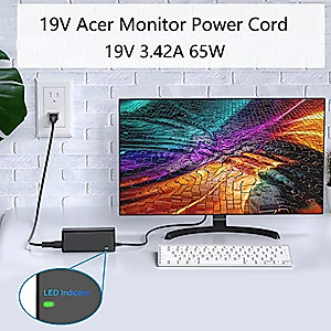 19V Power Cord for Acer Monitor R240HY SB220Q SA230 S231HL S232HL H236HL S202HL S230HL S240HL S220HQL S271HL S241HL G246HL G276HL G226HQL G236HL H226HQL H276HL HN274H Power Supply AC Adapter 65W