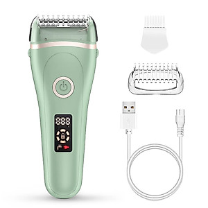 Electric Razor for Women, Hair Removal for Women 2 in 1 Wet & Dry Painless Rechargeable for Legs Underarms and Bikini Pop-Up Trimmer (Green)