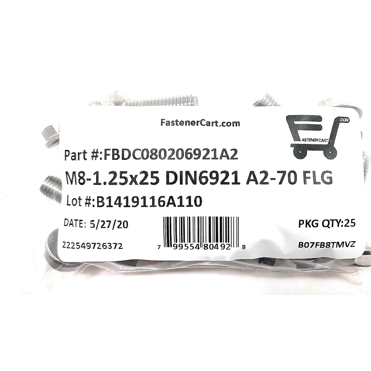 M8-1.25 x 25 Stainless Steel Flange Bolt DIN 6921 A2 Stainless Steel (25 Pieces) M8x25