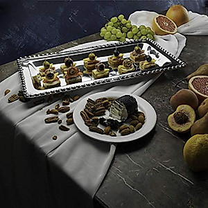 Personalized Rectangular Pearls Serving Tray- Handcrafted, Rectangular Silver Tray, Tray for Whiskey Decanter, Candle Sticks, Vanity Set, Perfume Tray, and Serving Appetizer Plates