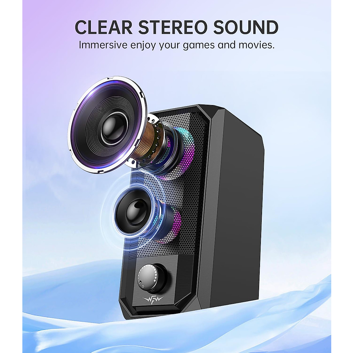 Fishcovers Computer Speakers for Desktop PC and Laptop, Monitor Speakers with RGB Lights,FC03 USB Powered Gaming Speakers