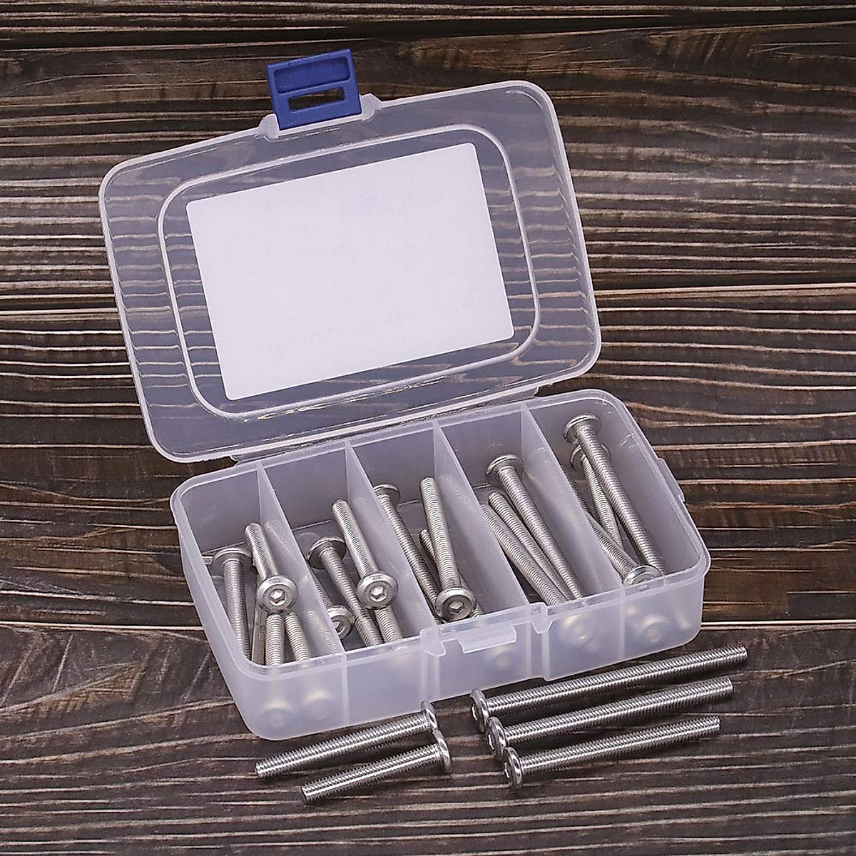 M6 x 50mm, 55mm, 60mm, 65mm, 70mm Stainless Steel Furniture Bolts Flat Socket Head Cap Screws Assortment 25 PCS, 304 Stainless Steel 18-8, Full Thread, Bright Finish