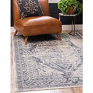 Unique Loom Chateau Collection Victorian, Textured, Vintage, Traditional, Distressed Area Rug, 10 ft x 14 ft (5 in), Navy Blue/Ivory
