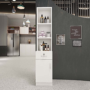 Paddie Wall Mount Barber Station Hair Stylist Salon Equipment Set Beauty Spa Furniture with Shelves/Lockable Drawers/Storage Cabinet (White2)