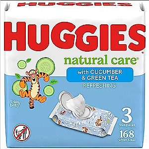 Huggies Natural Care Refreshing Baby Wipes, Hypoallergenic, Scented, 3 Flip-Top Packs (168 Wipes Total)