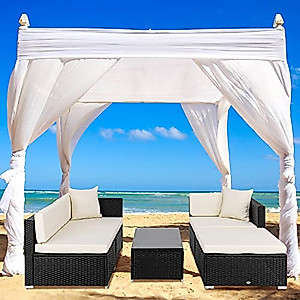 CharaVector Patio Furniture Set, Outdoor Sectional Rattan Sofa Wicker Conversation Couch Set 5 Pieces with Pillows&Coffee Table&Thick Cushions for Backyard Garden Poolside