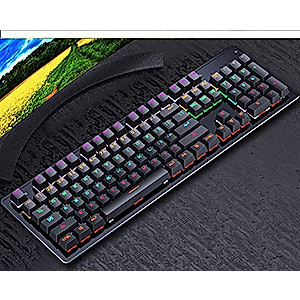 Chuang Gaming KU20 Mechnical Gaming Keyboard, RGB Backlit Wired Keyboard with Blue Switches & ABS Keycaps, Splash-Proof Function with Ergonomic Design, Black