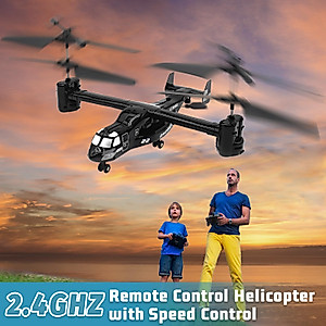 Mostop V-22 RC Plane 4CH Remote Control Airplane with High & Low Speed, Altitude Hold and LED Light, 2 Batteries Powered Multiple Stunt Flying Toy RC Helicopter Gift for Beginners Kids Adults