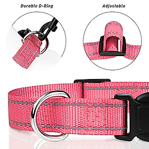 TagME Reflective Nylon Dog Collars, Adjustable Classic Dog Collar with Quick Release Buckle for Puppy, Baby Pink, 3/8" Width