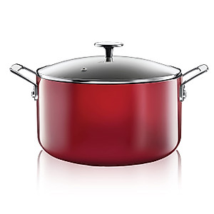 Granitestone Diamond 5 Qt Nonstick Stock Pot Soup Pot Pasta Pot Stew Pot with Tempered Glass Lid-Oven & Dishwasher Safe-100% PFOA FREE - Red