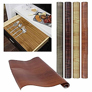 4 Rolls Adhesive Drawer Shelf Liner Peel & Stick Contact Paper Cover Wood Grain