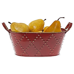 The Lucky Clover Trading Oblong Metal Embossed Basket with Ear Handles, Red Container