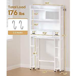 Cozivolife Over The Toilet Storage Cabinet with Acrylic Sliding Door Panel,Bamboo Organizer Shelf with 2 Toilet Paper Drawers and 1 Big Drawer,Toilet Rack for Bathroom (White)