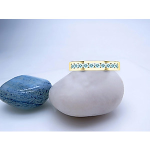 Dazzlingrock Collection Round Aquamarine Stackable Single Row Wedding Band for Women in 14K Yellow Gold, Size 7.5