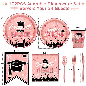 Rose Gold Graduation Decorations, 2024 Graduation Plates and Napkins 2024 Graduation Decorations Class of 2024 for Graduation Party Supplies