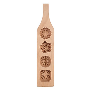 Wooden MoonCake 4 Flower Pattern Mooncake DIY Handmade Press Food Pastry Biscuit Cookie Pumpkin Pie Baking Tool for Home Bakery Dessert Shop(Pattern Two)