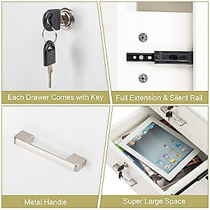 3 Drawer Rolling File Cabinet with Lock, Wood Under Desk Filing Cabinet fits Letter/Legal/A4 Size for Home Office，3-Drawer Mobile File Cabinet White 15.75" L x 15.75" W x 26.1" H