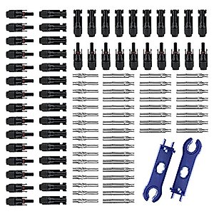 KEDAKEJI 50PCS Solar Panel Connectors, Male/Female Solar Connectors, (25 Pairs Solar Connectors with 2pcs spanners)