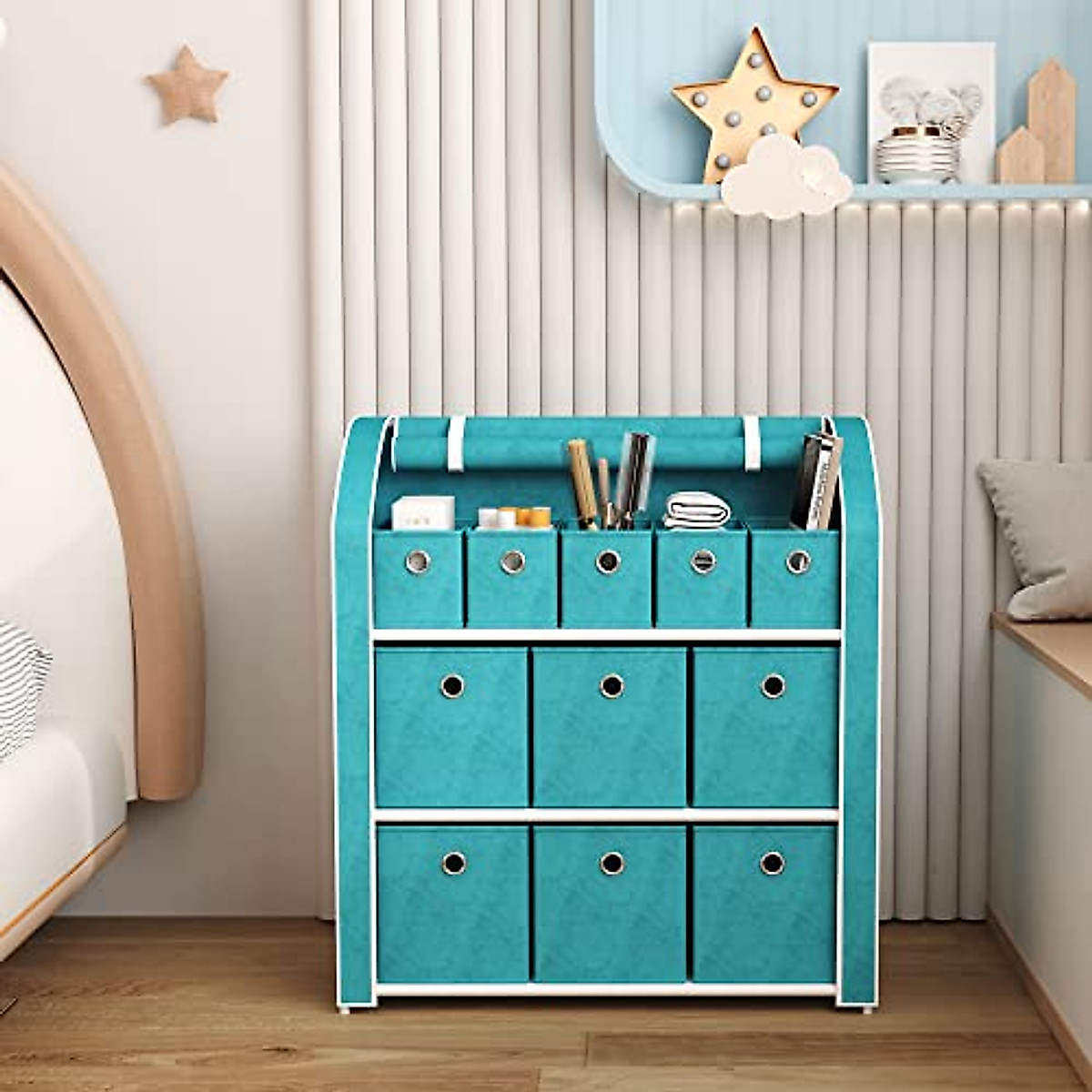 HOMEFORT 11 Drawer Dresser Chests of Drawers Toy Clothes Organizer Fabric Storage Cube Bins with Sturdy Metal Shelf for Bedroom Living Room
