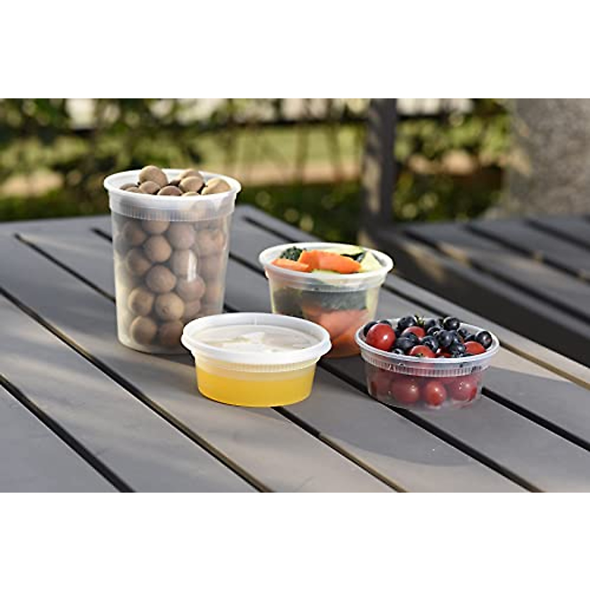 Generic Food Storage Container 48 Set Deli Containers With Lids Reusable Plastic Small Soup Bowls Salad Cups Leakproof Safe BPA Free For freezer Dishwasher Microwave(16 oz)