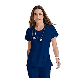 Grey's Anatomy 41423 4 Pkt Crossover V-Neck Top (Indigo, Medium)